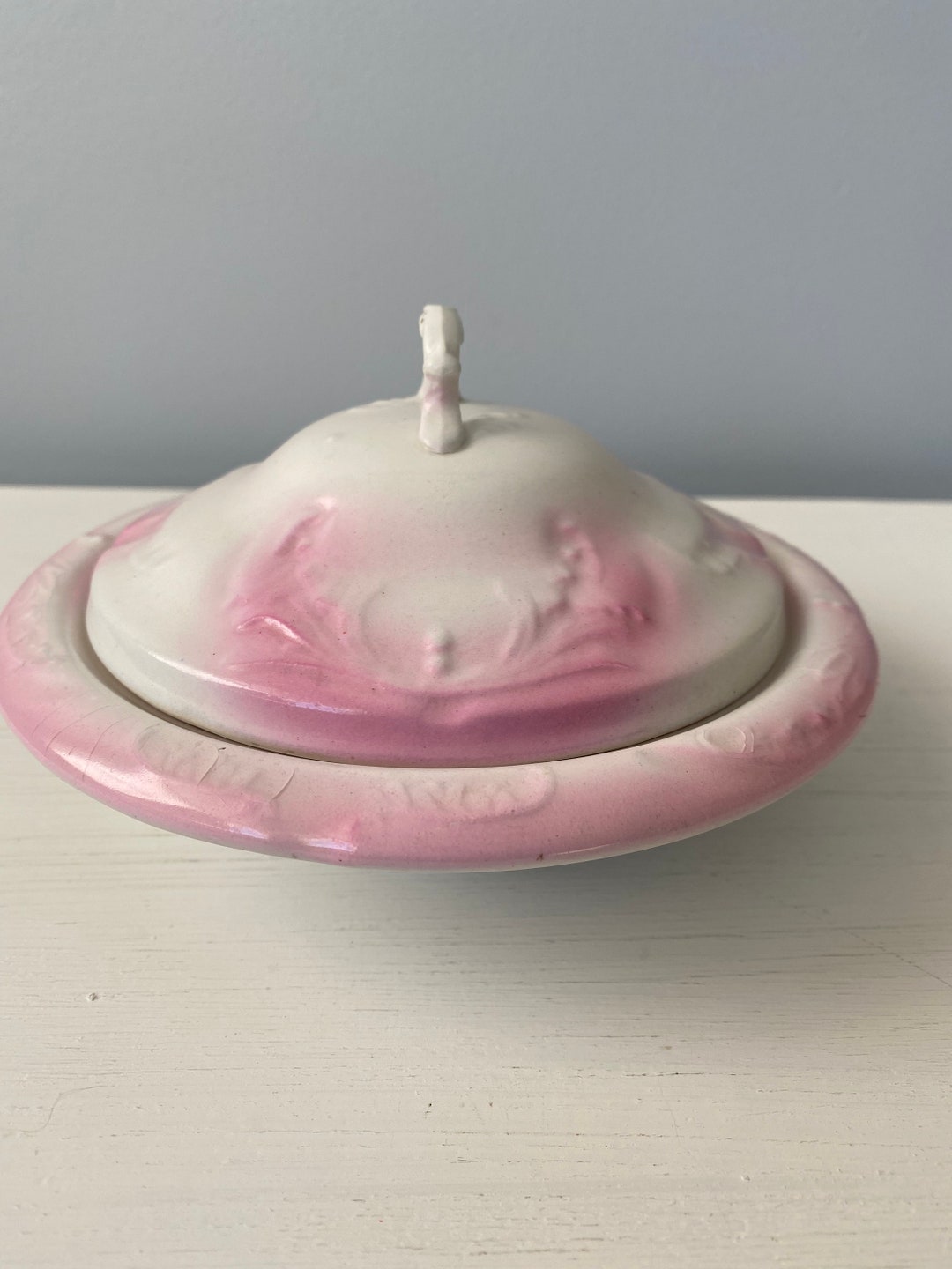 Antique Yale Pottery Butter Dish Pink White 1900s - Etsy
