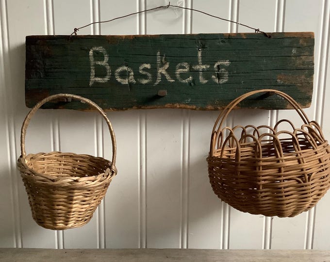 Green Wood Basket Sign and Holder Holds 3 Small Baskets - Etsy