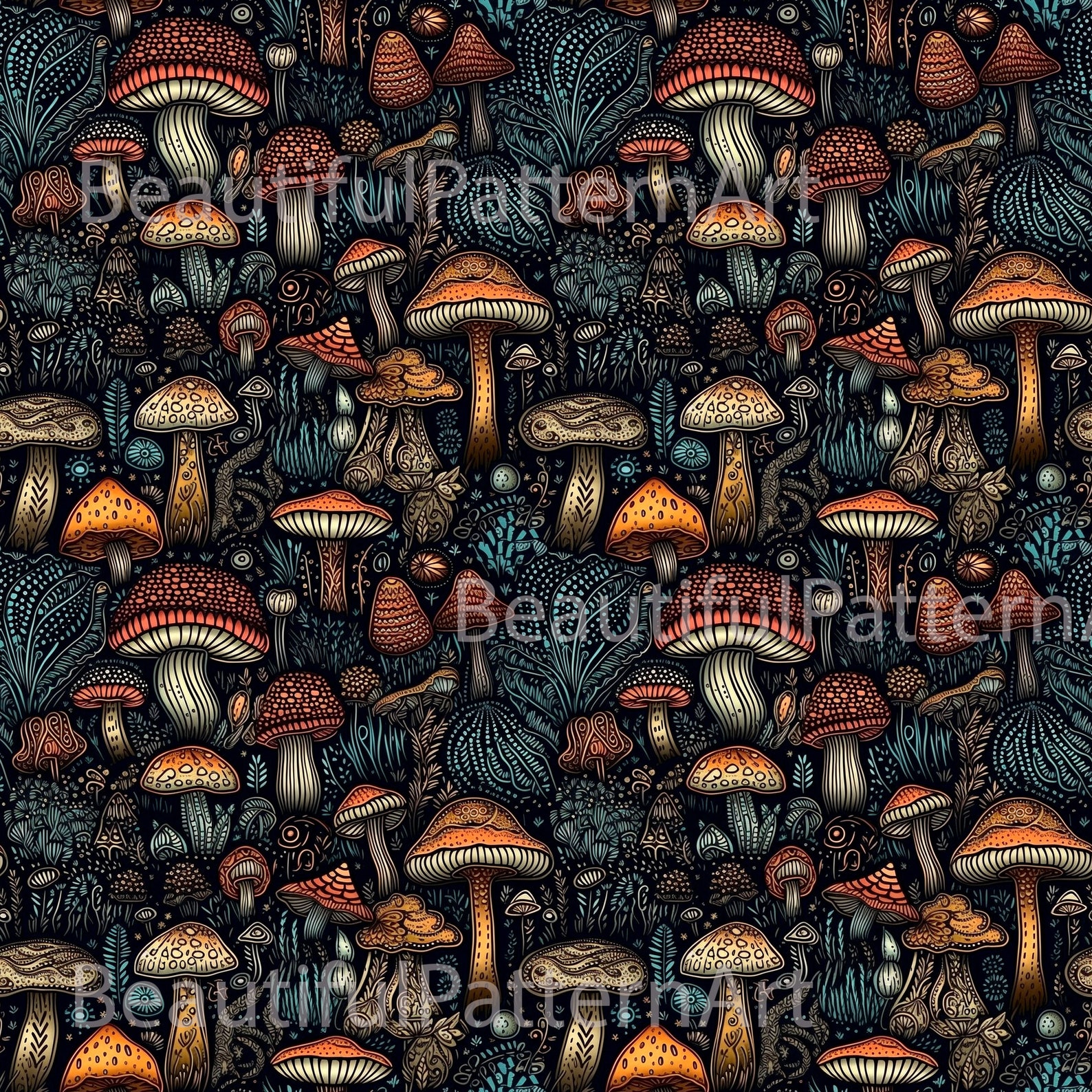 Mushroom Seamless Pattern. Seamless Fabric Print, Full Commercial Use, Repeating Pattern ...