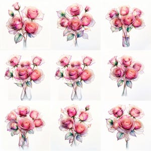 12 Watercolor Clip Art of Pink Roses. High Quality Printable Jpgs ...