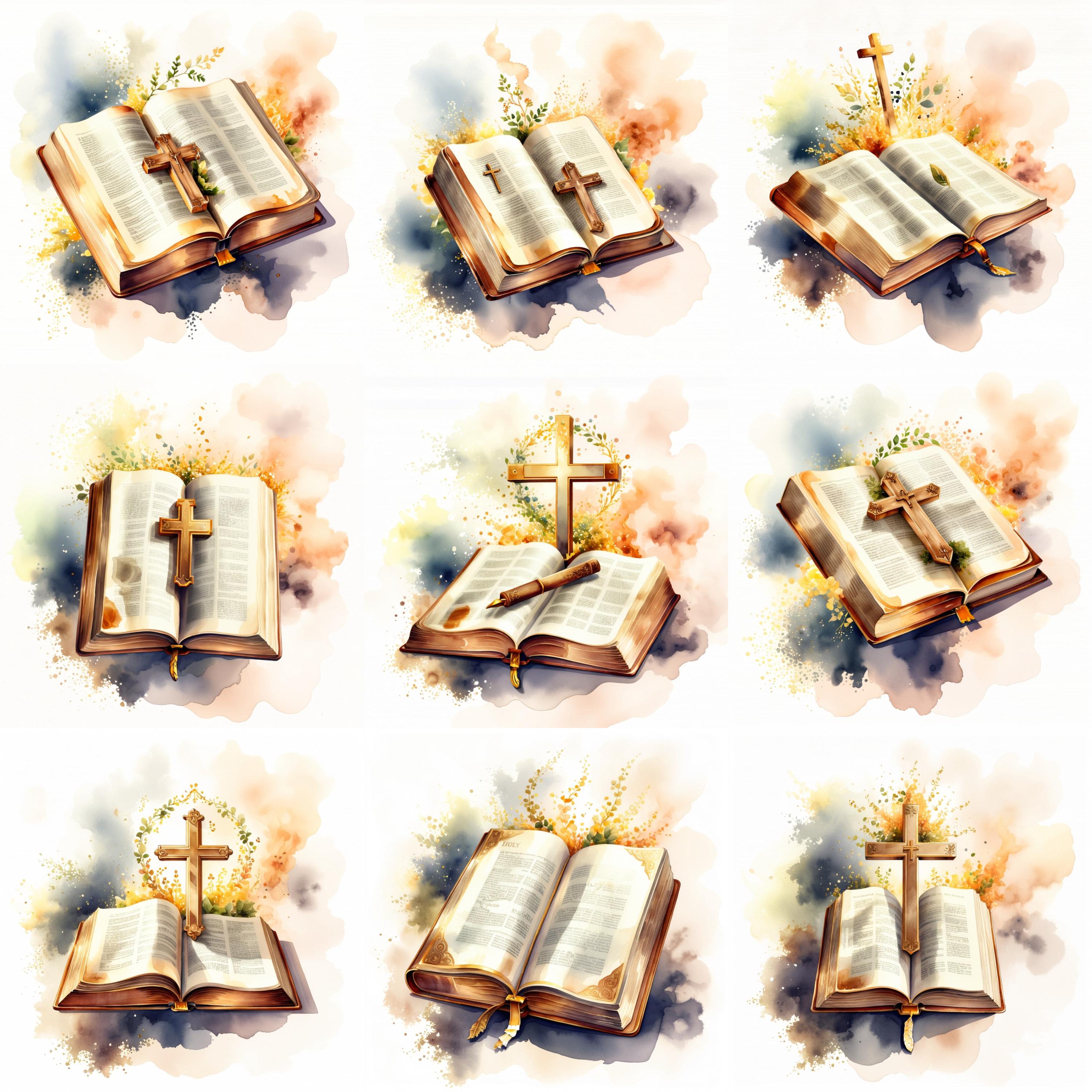 12 Watercolor Clip Art of Bible. Holy Bible Clip Art. High Quality ...
