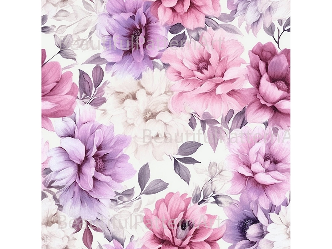 Watercolor Pink Purple Flowers Seamless Pattern. Summer Floral Fabric ...