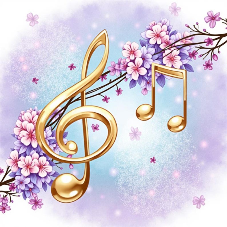 12 Watercolor Music Notes Flowers Clip Art. High Quality Musical ...