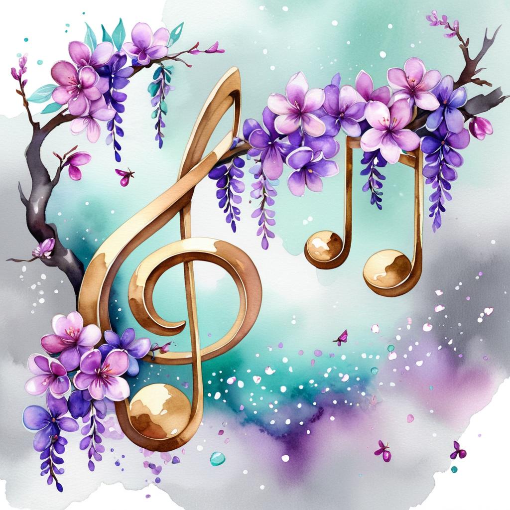 12 Watercolor Music Notes Flowers Clip Art. High Quality Musical ...