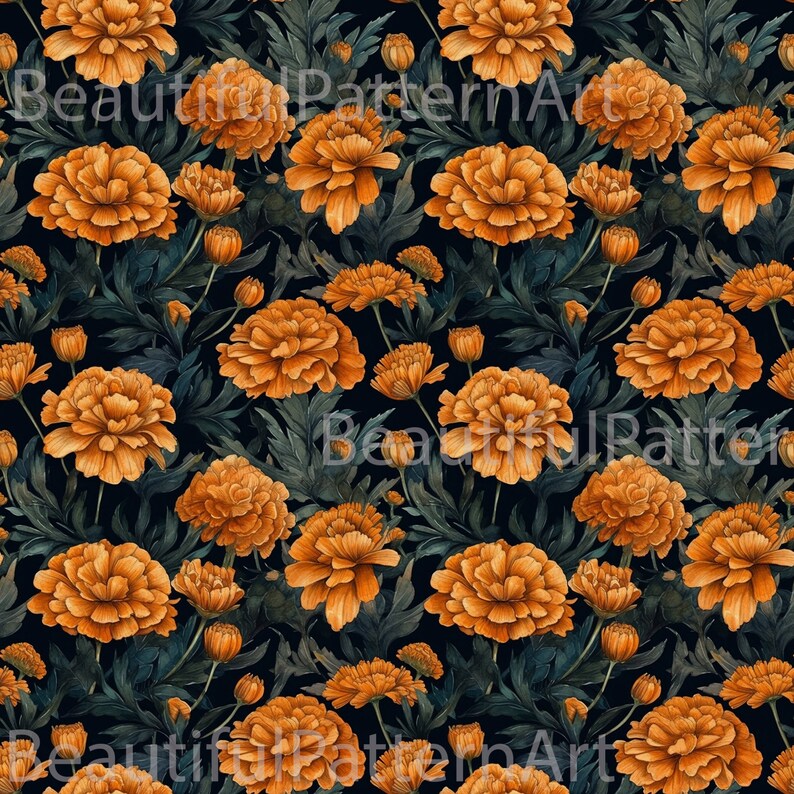 Watercolor Floral Marigold Seamless Pattern. Fabric Print - Etsy