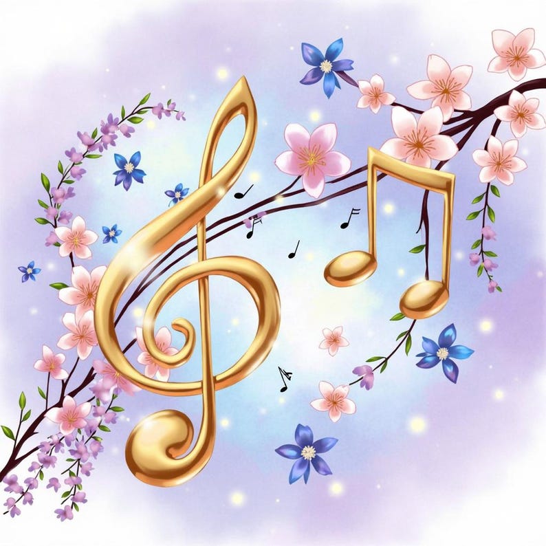 12 Watercolor Music Notes Flowers Clip Art. High Quality Musical ...