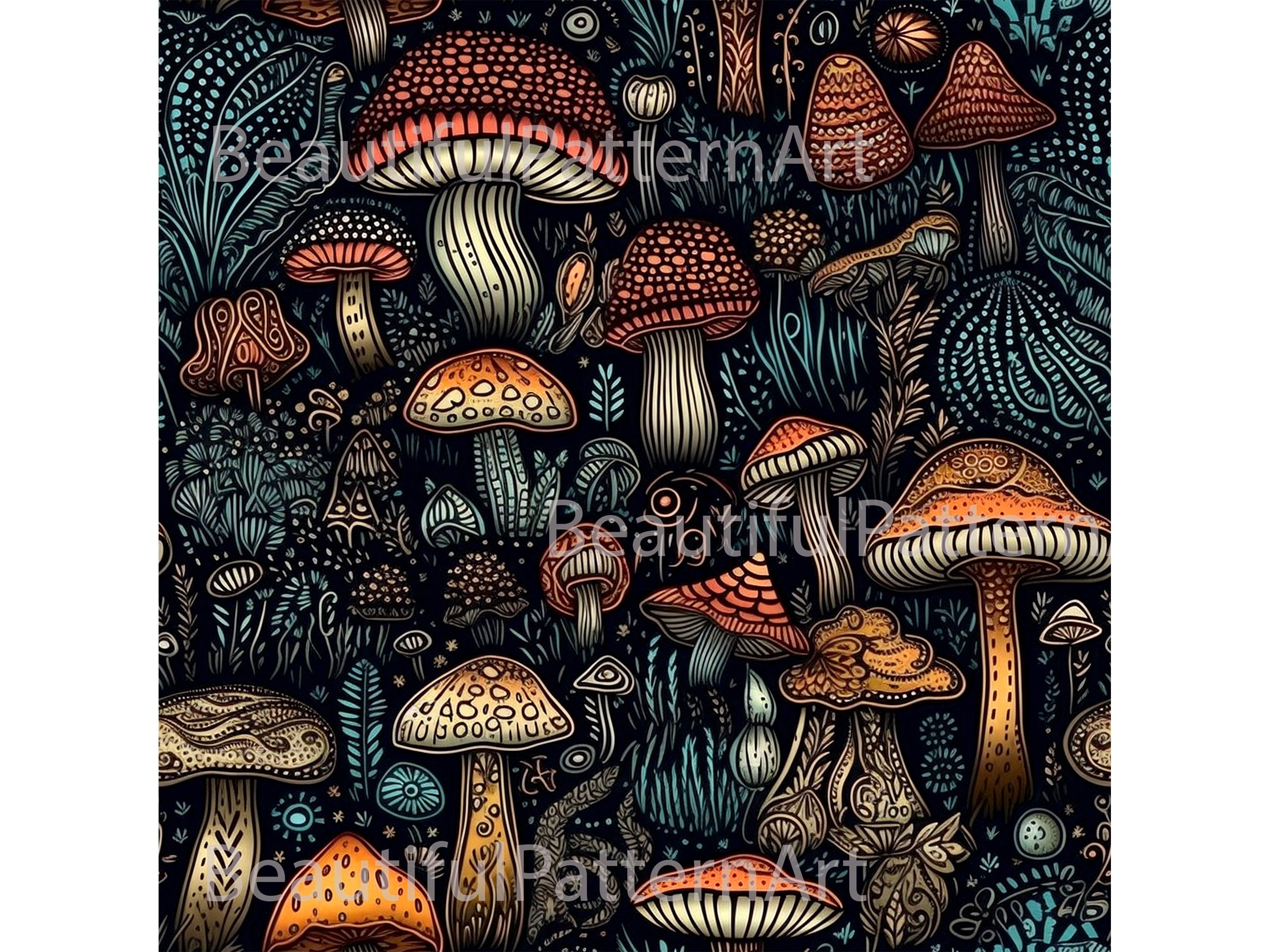 Mushroom Seamless Pattern. Seamless Fabric Print, Full Commercial Use ...