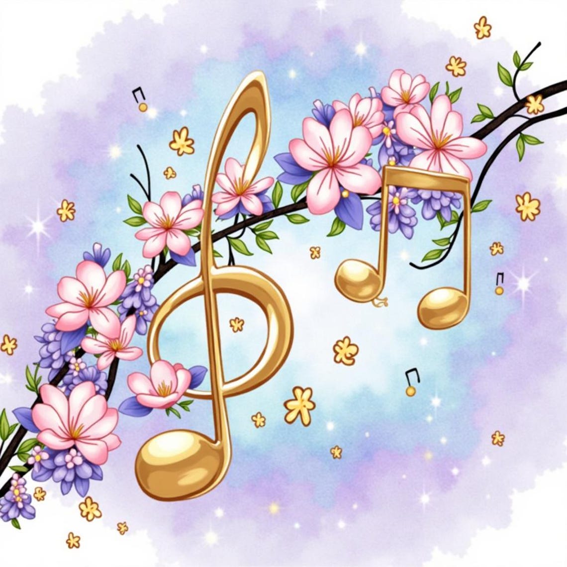 12 Watercolor Music Notes Flowers Clip Art. High Quality Musical ...