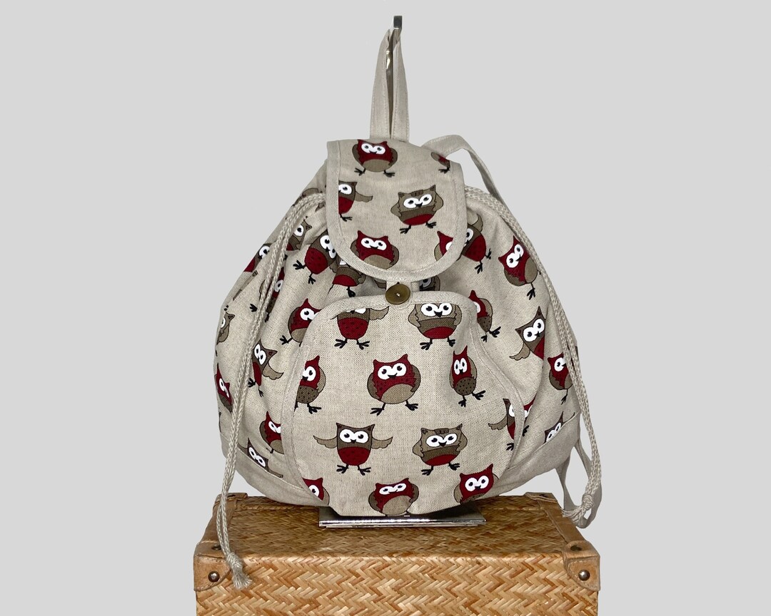 Linen Backpack With Waterproof Base • Drawstring Boho Bag • Travel ...