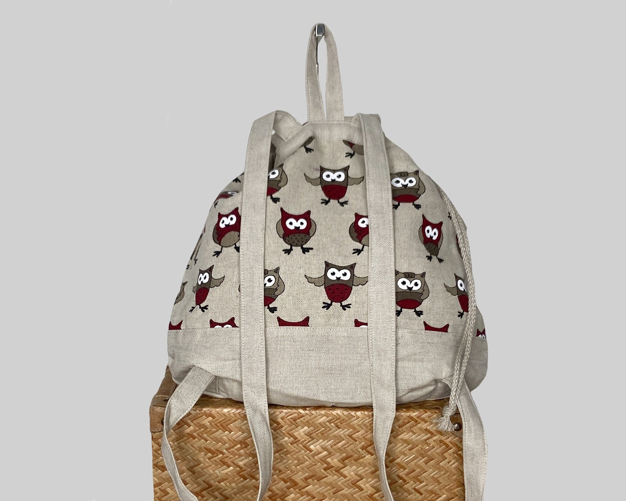 Linen Backpack With Waterproof Base Drawstring Boho Bag Travel Backpack ...