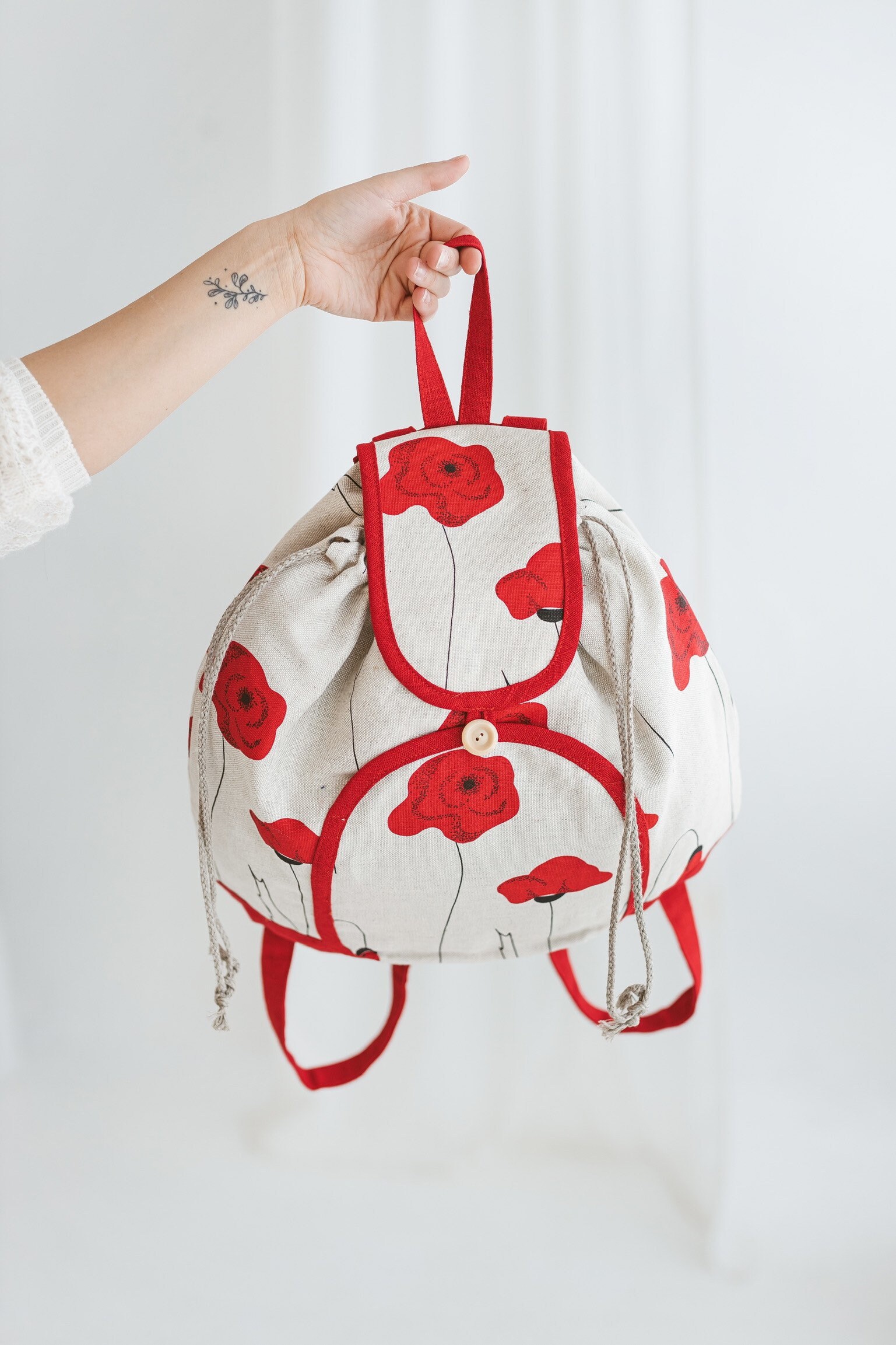 Linen Backpack With Wild Flowers • Drawstring Boho Bag • Travel ...