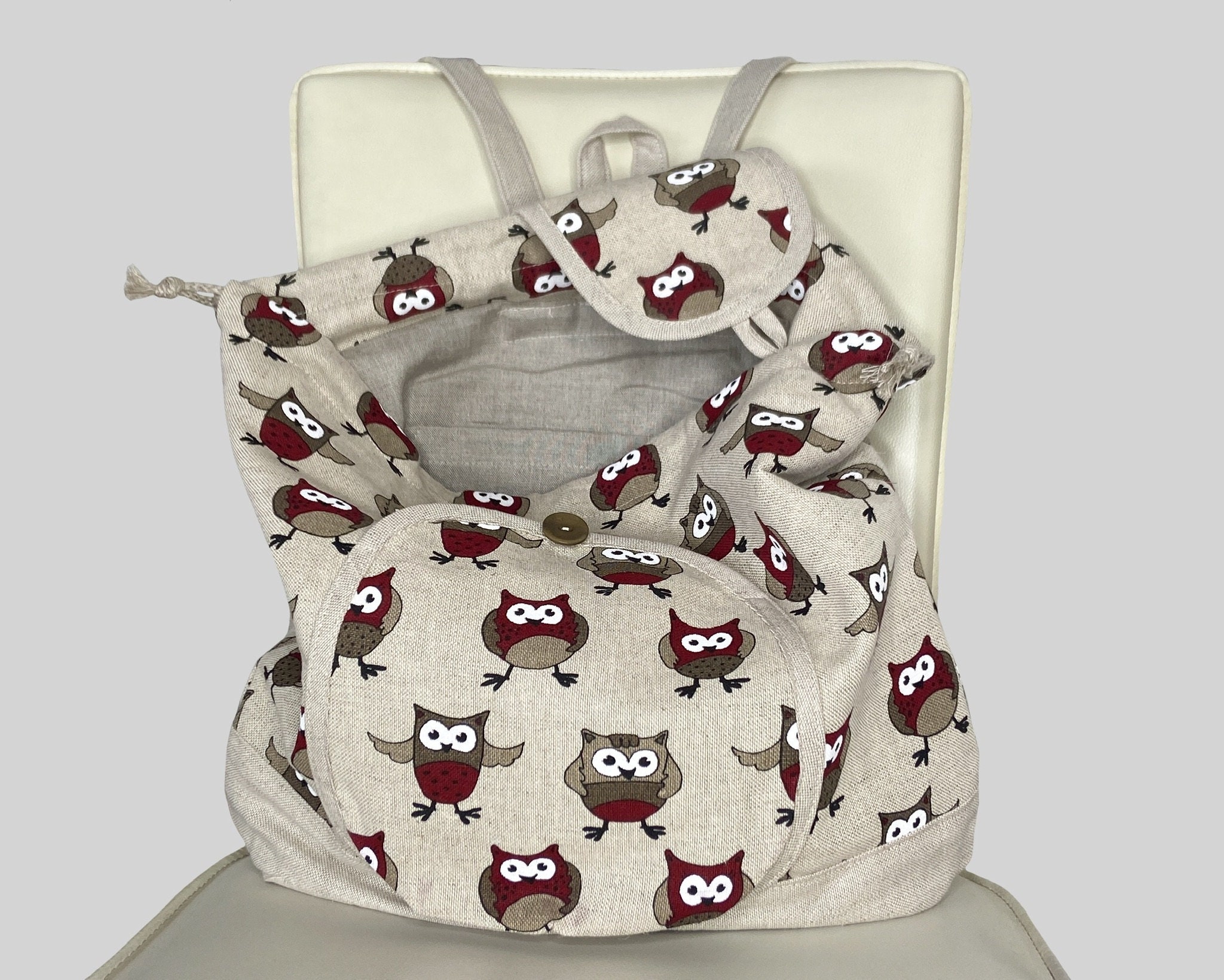 Linen Backpack With Waterproof Base Drawstring Boho Bag Travel Backpack ...