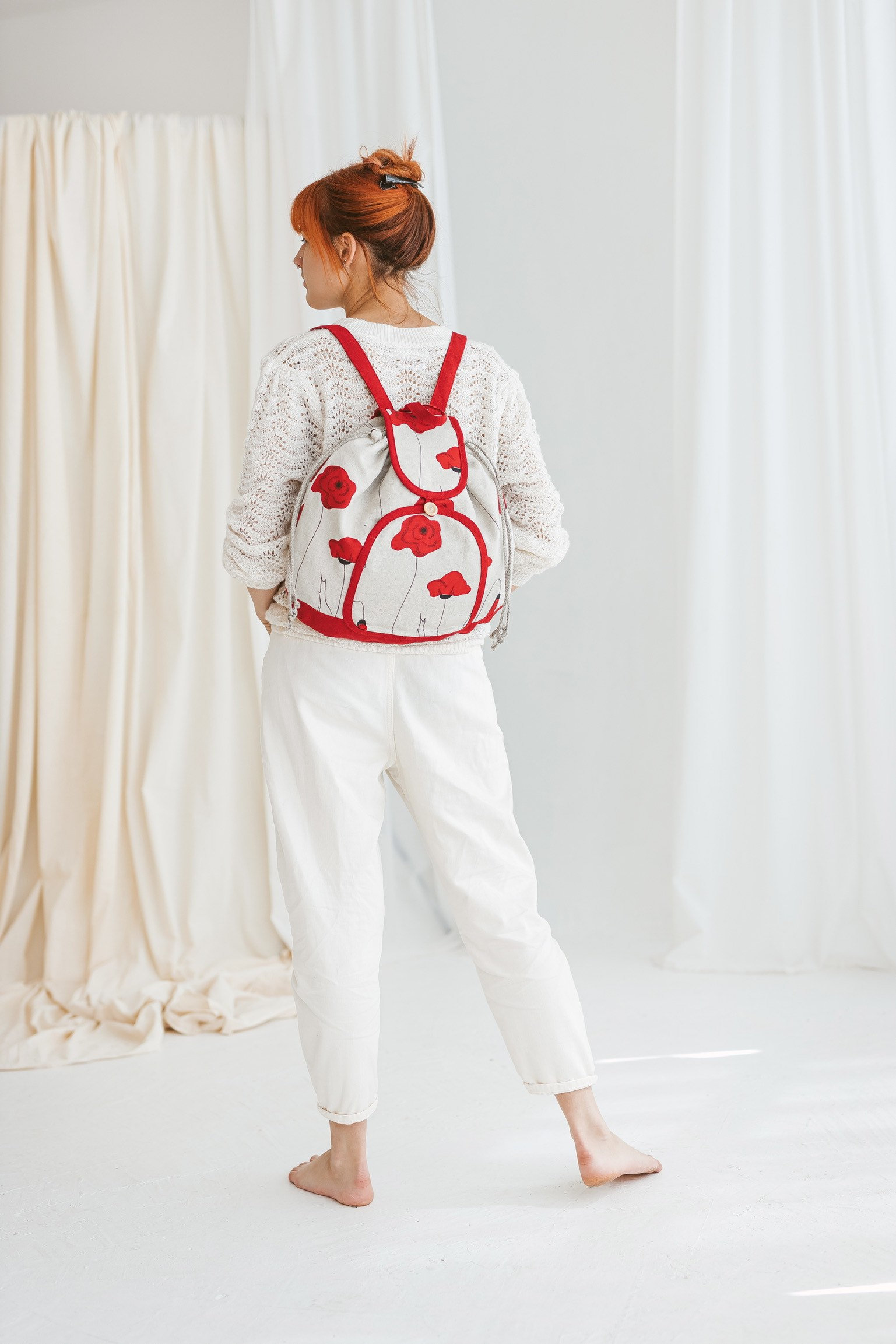 Linen Backpack With Wild Flowers • Drawstring Boho Bag • Travel ...