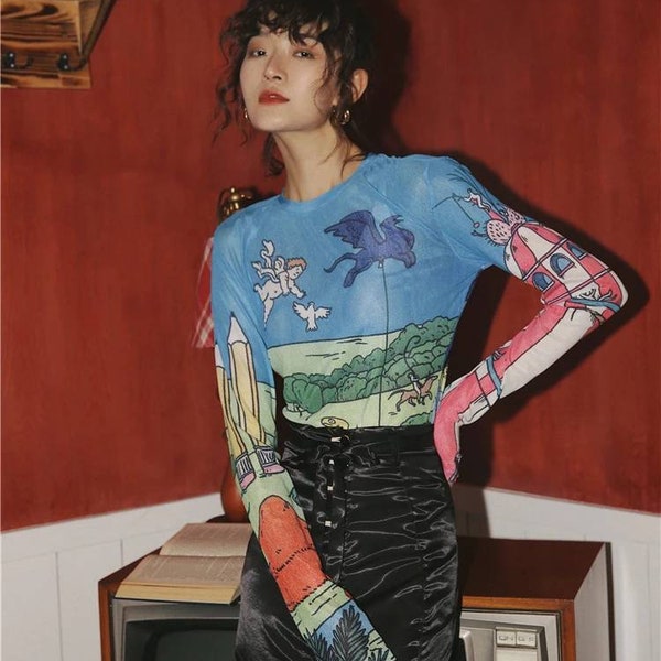 Mesh Printed Top - Etsy
