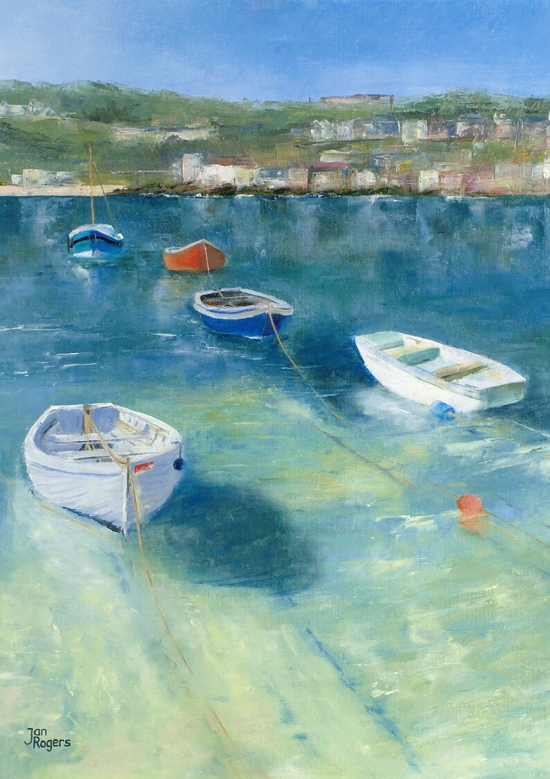 Cornish Harbour Painting. Cornish Seascape Print. Boats in St Ives ...