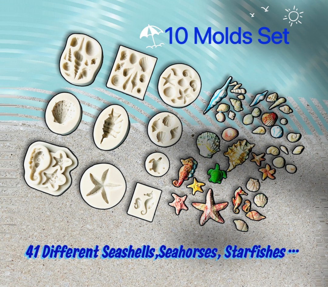 10 Pcs Sea Shells Molds - Sea Horse Mold - Starfish Mold - Beach Cake ...