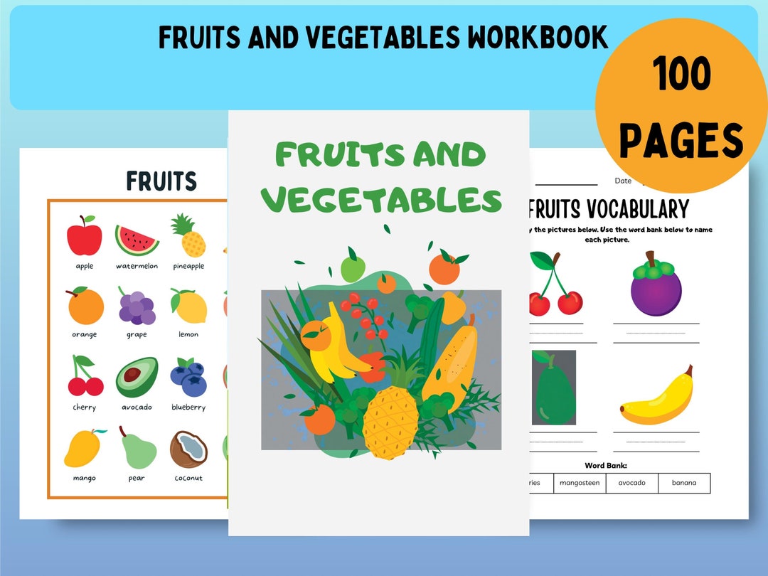Fruits and Vegetables Workbook, Handwriting Practice, Preschool ...