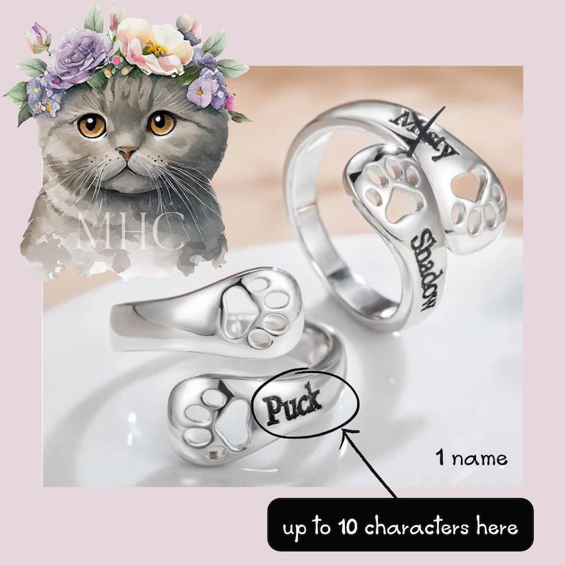 Cat Memorial Ring | Pet Loss Gift | Personalized Pet Paw Hug Ring | Dog ...