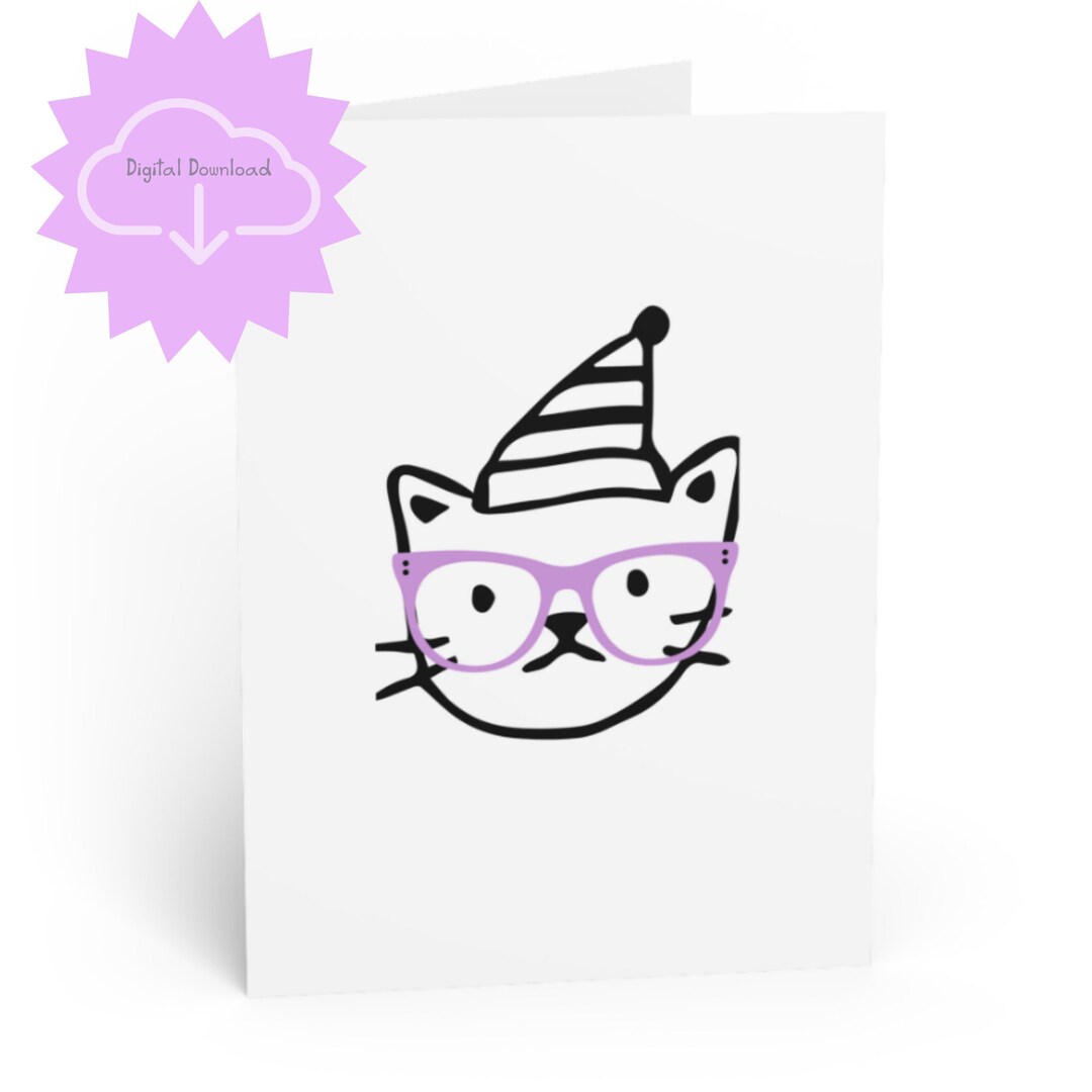 Cute Cat Printable Birthday Card Cat Instant Download Blank Card-cat ...