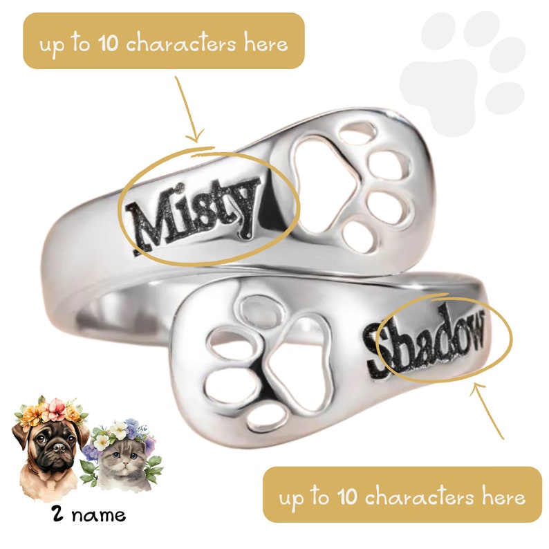 Cat Memorial Ring | Pet Loss Gift | Personalized Pet Paw Hug Ring | Dog ...