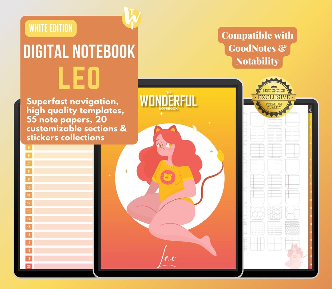 Digital Hyperlinked Notebook Zodiac Leo Template Notepad Student ...