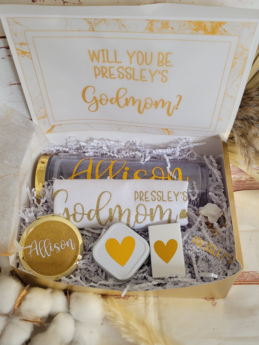 Personalized Godmom Proposal Gift Box Set Godmom Gift Box White ...
