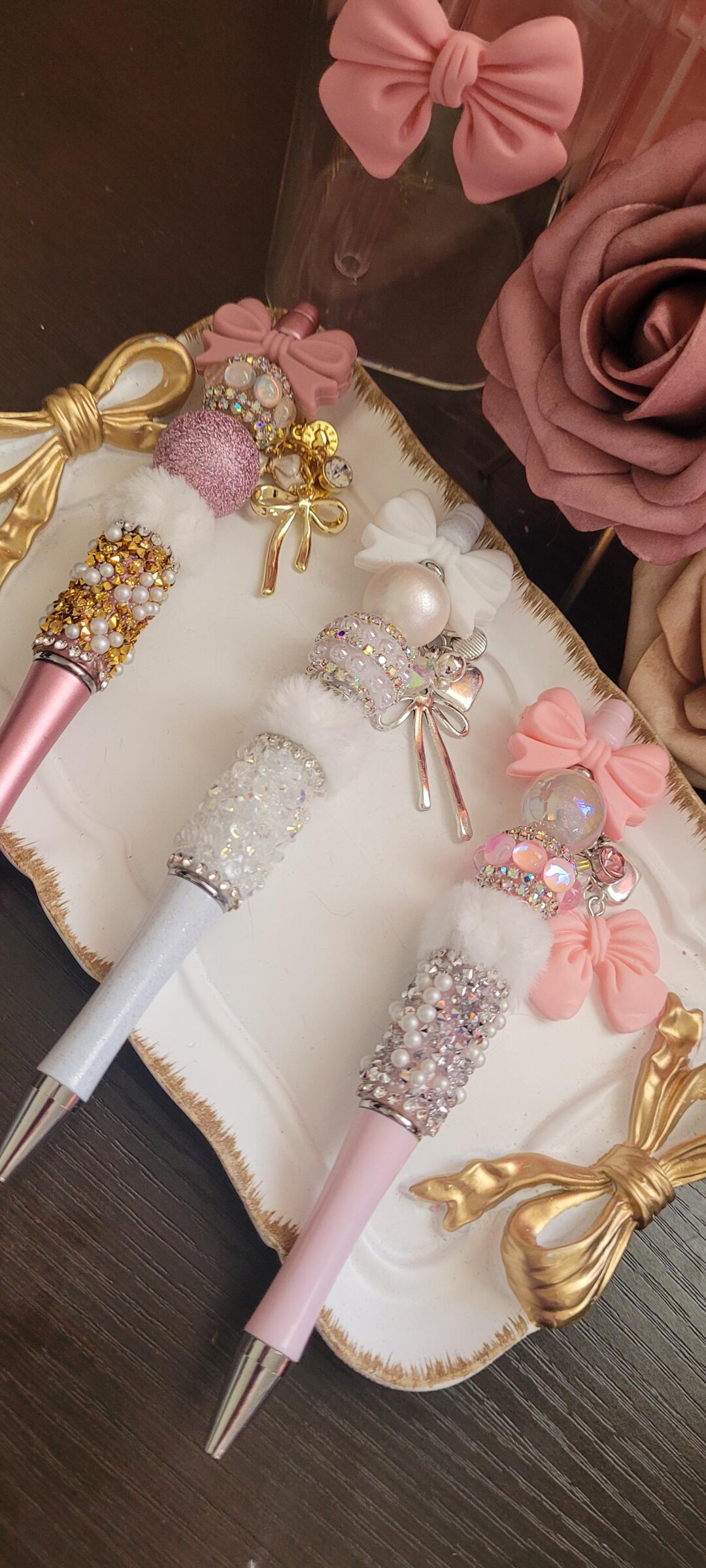 Coquette Beadable Pen: Bow Dangle Plastic Pen - Etsy