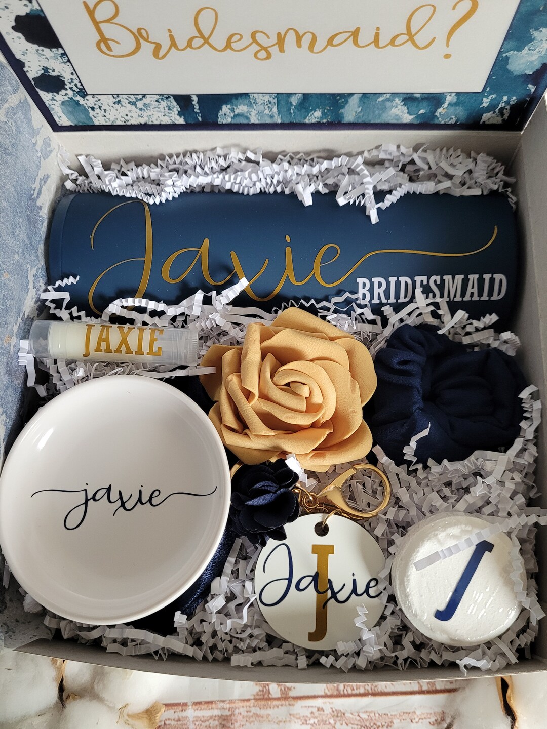 Navy and Gold Personalized Bridesmaid Proposal Box Set Bridesmaid Gift ...