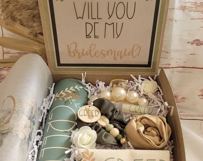 Sage Bridesmaid Boho Proposal Box Set Sage Bridesmaid Gift Box Boho ...