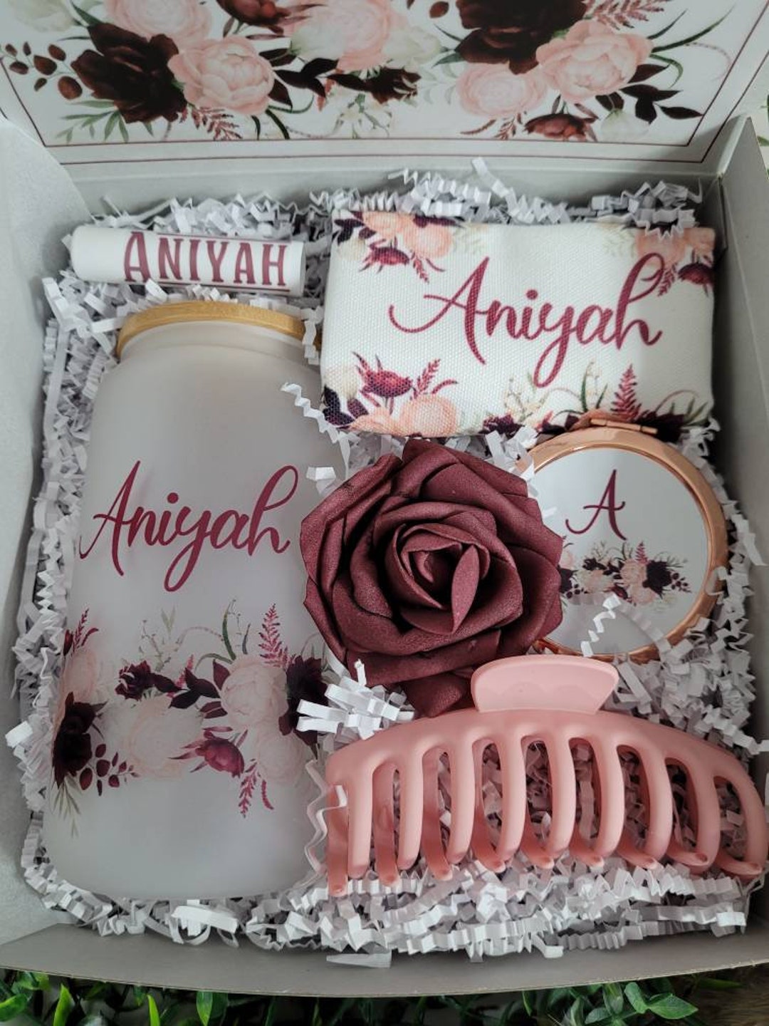 Personalized Bridesmaid Box-burgundy Wine and Rose Gold Pink Bridesmaid ...