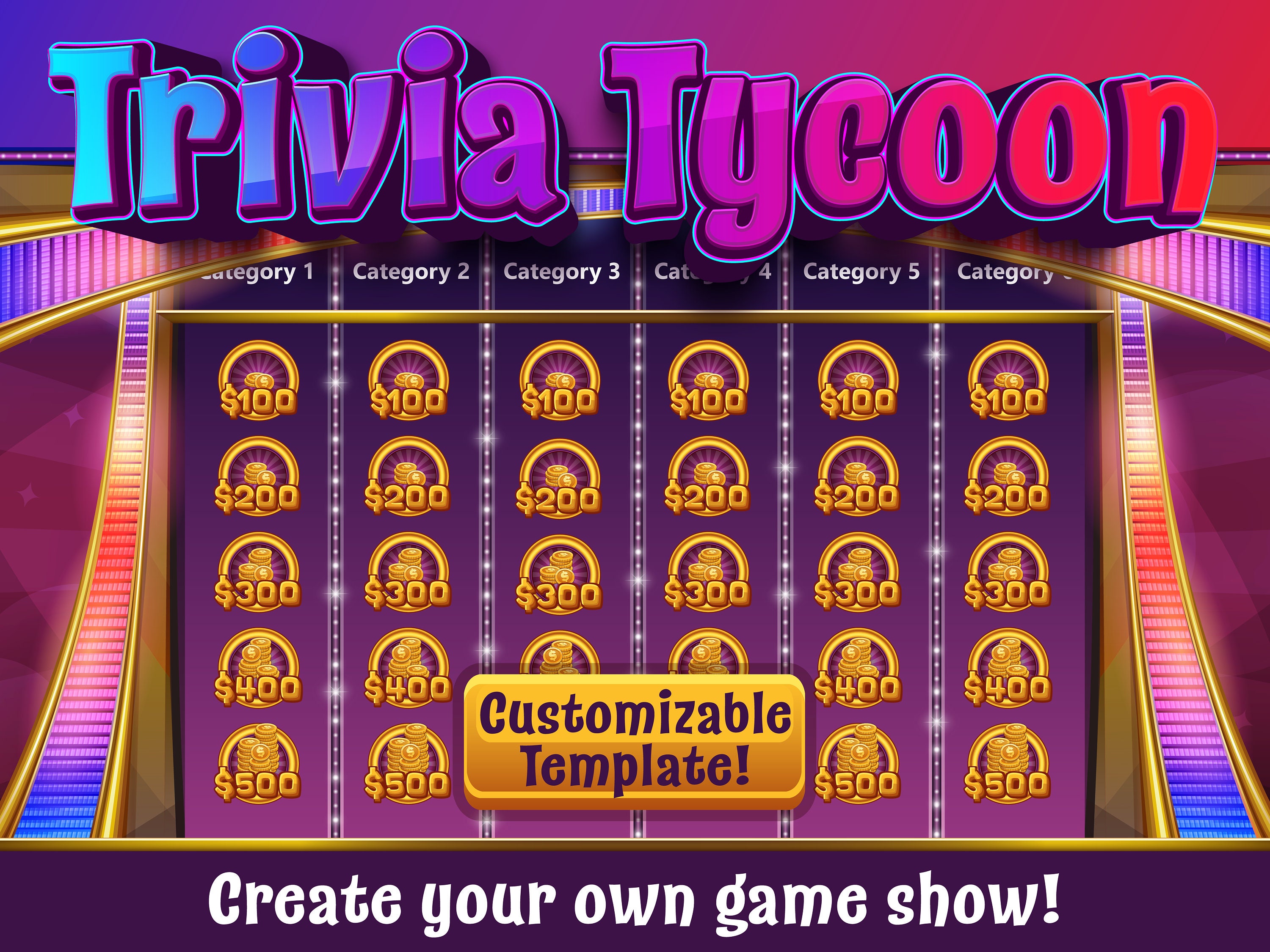 Trivia Tycoon Powerpoint Customizable Template With Timer, Scoreboard ...