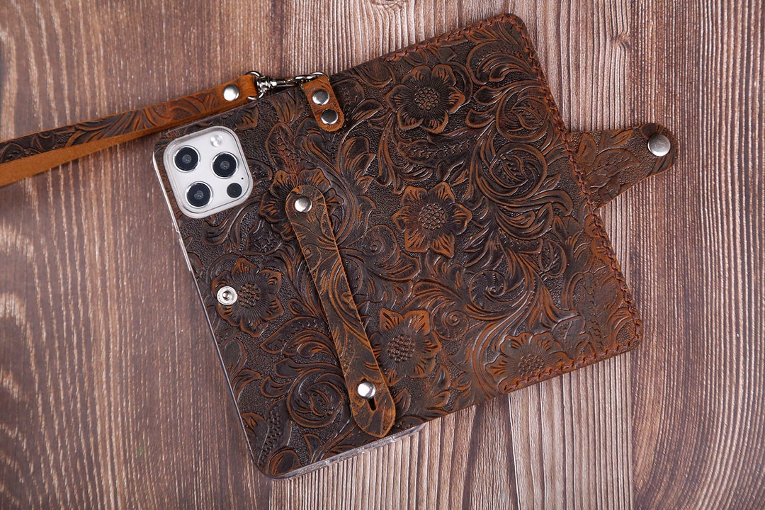 Wristlet Monogram Leather iPhone 16e 15 Pro Max 15 Plus 14 Pro Max ...