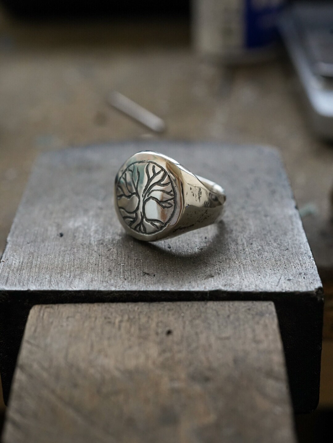 Tree of Life, Heavy Circle Solid Silver Signet Ring , Individually Cast ...