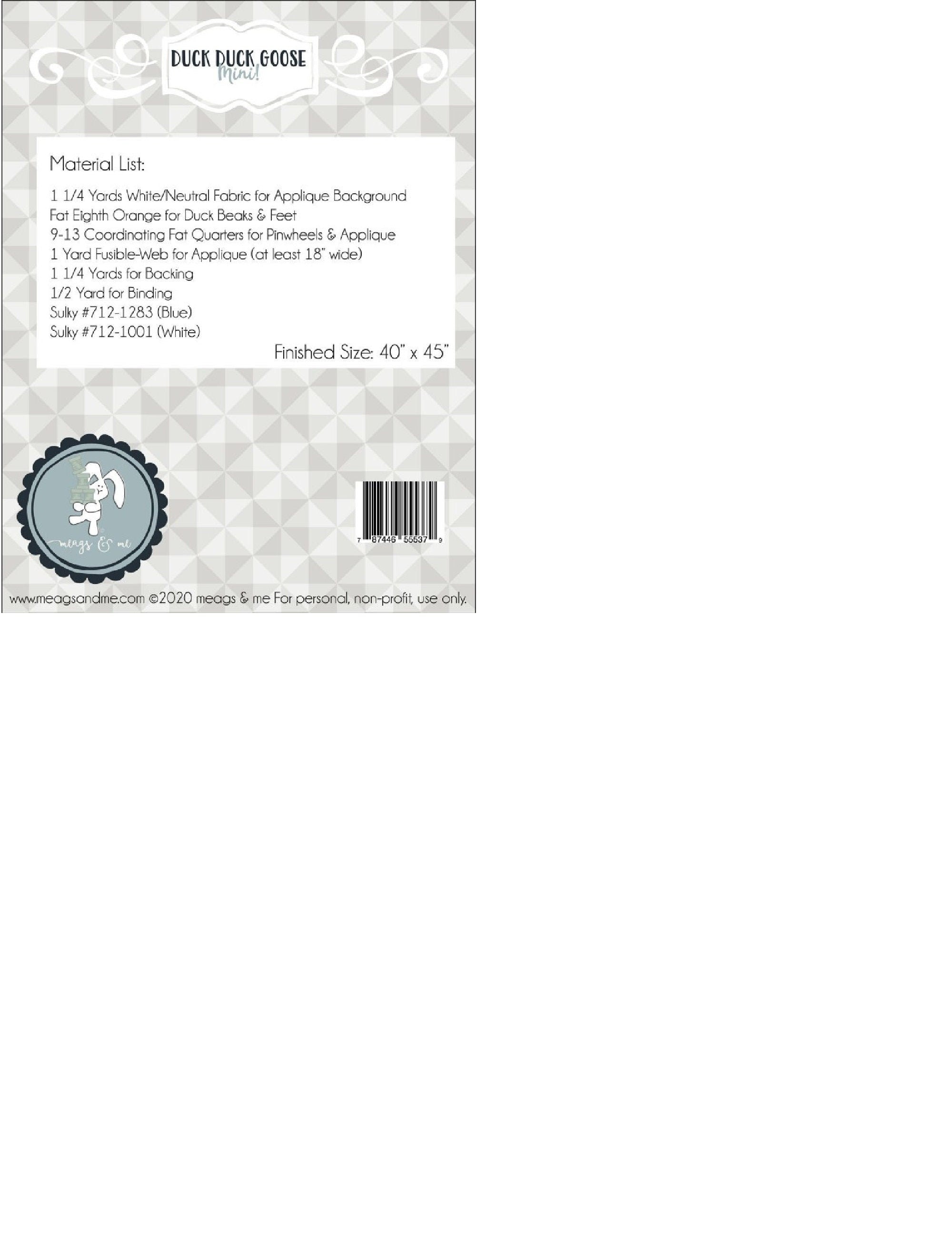 Duck Duck Goose MINI Pattern by Meags & Me. Finished Size Approximately ...