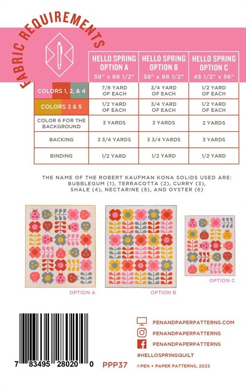Hello Spring Quilt Kit Includes Fabric and Pattern for Option C ...