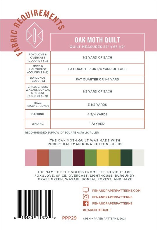 Oak Moth Quilt Pattern by Pen + Paper Patterns (57" X 67.5") - Etsy