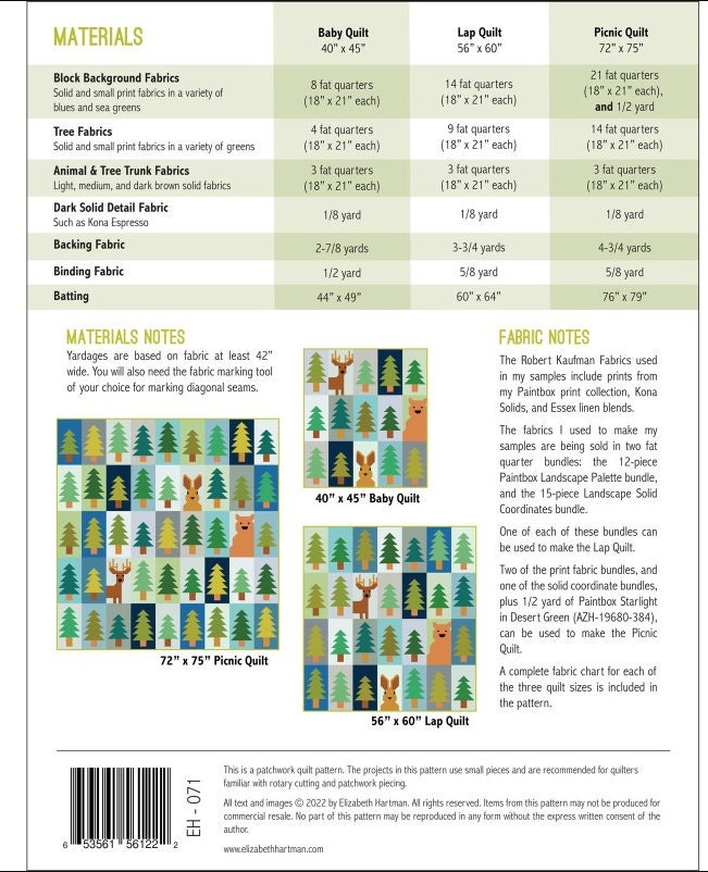 Lookout Tree & Animal Sampler Quilt Kit-includes Pattern Fabric for Top ...