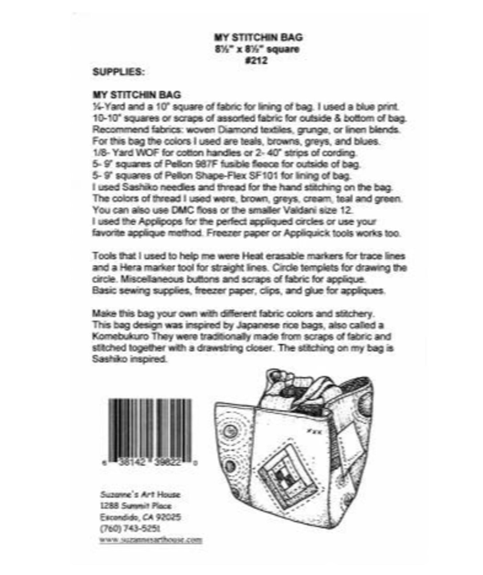 My Stitchin Bag - Rice Bag Sewing Pattern: Applique Stitchin Bag #212 ...
