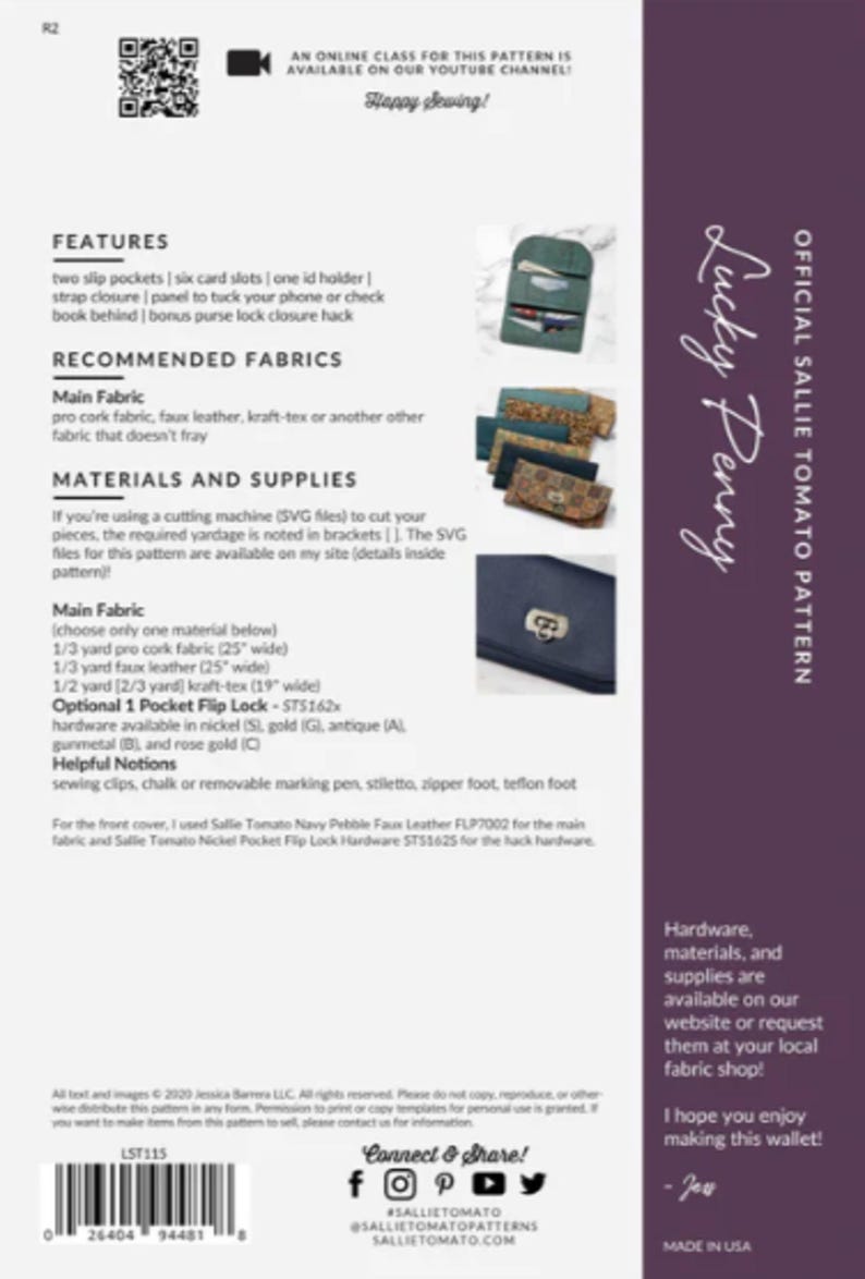 Sallie Tomato Lucky Penny Wallet Pattern - Etsy