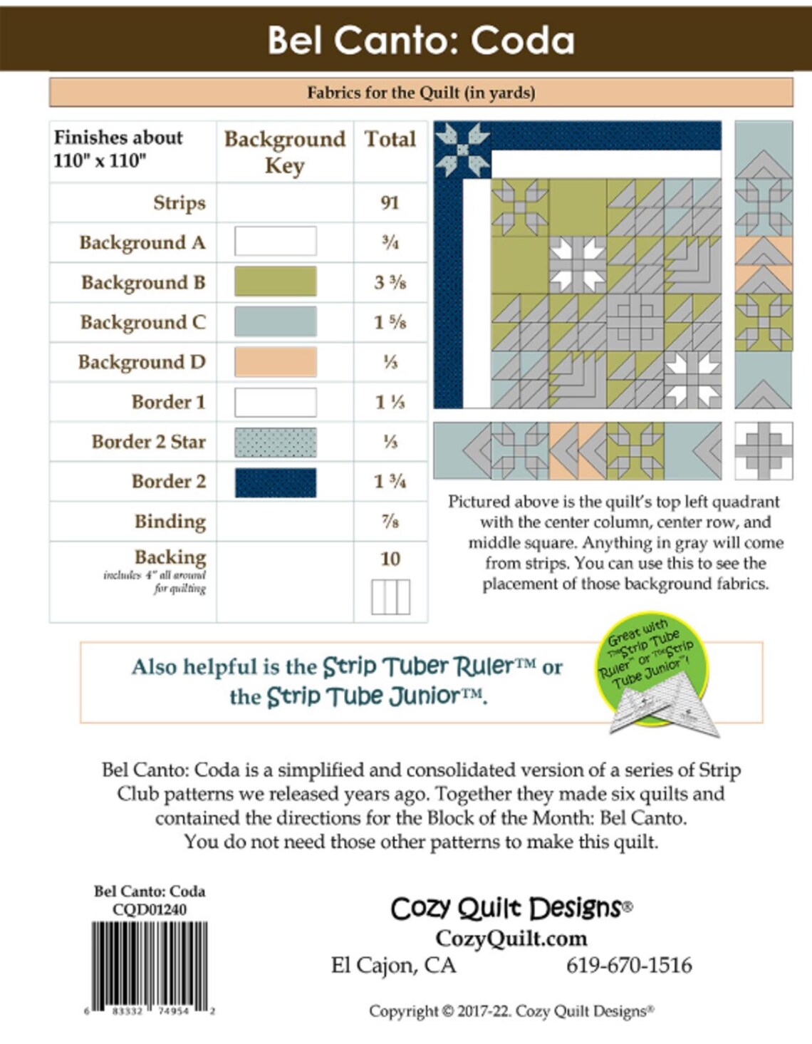 Bel Canto: Coda BOM Quilt Pattern From Cozy Quilt Designs - 110 X 110 ...