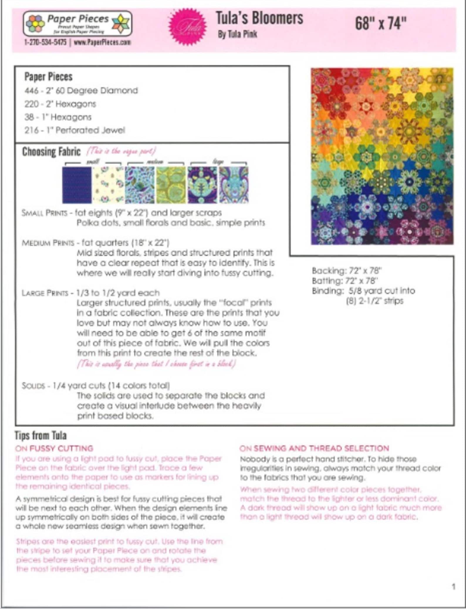 Tula Pink's Bloomers Quilt Pattern & Paper Piece Pack (68" X 74") - Etsy