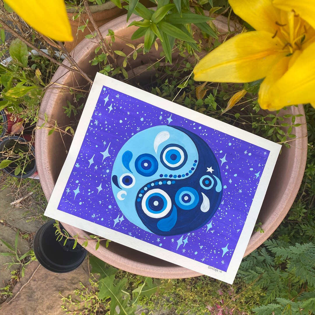 Cosmic Ying Yang Original Gouache Painting - Etsy