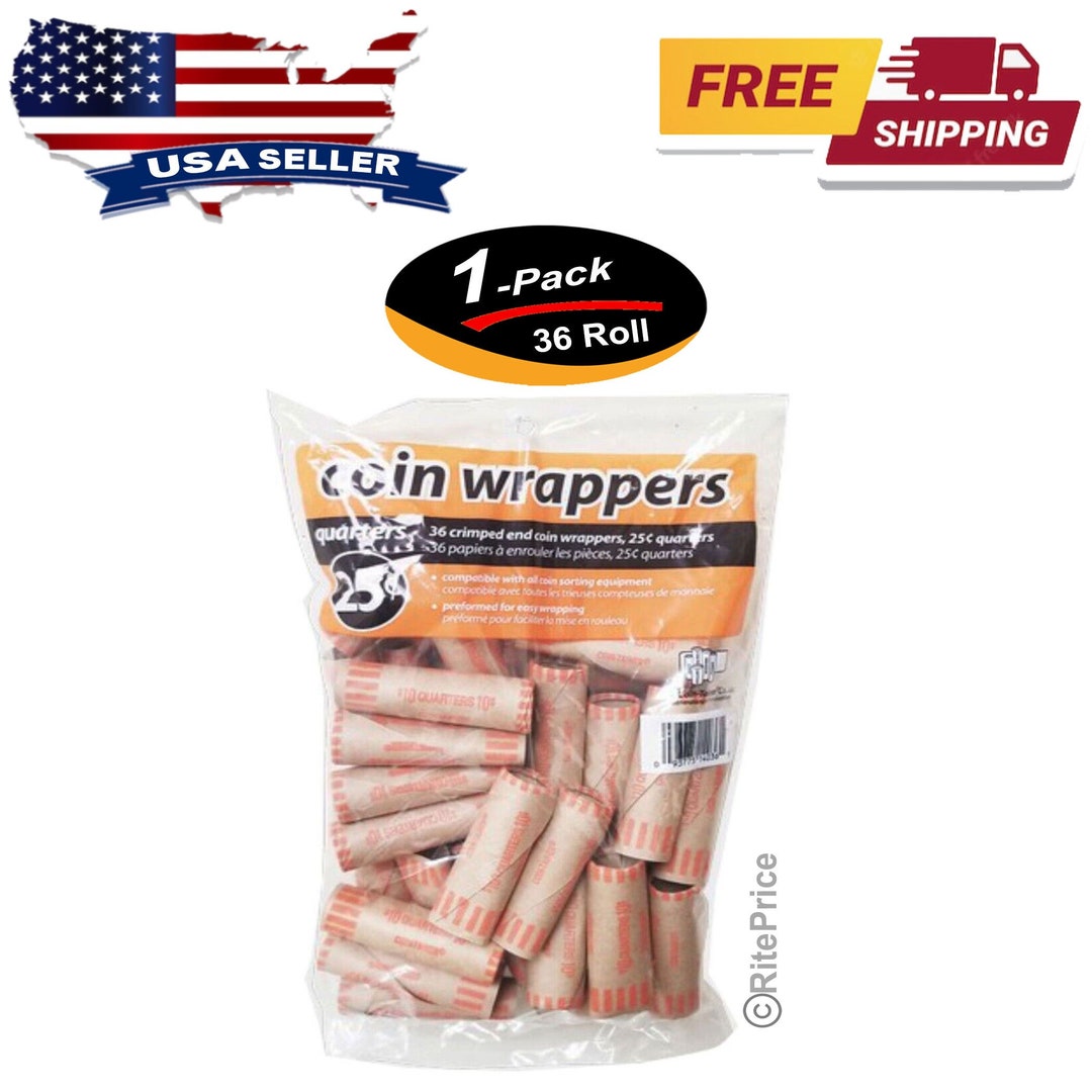 36 Rolls Preformed Quarter Coin Wrappers Tubes 25 Cent holds 10 Dollar ...