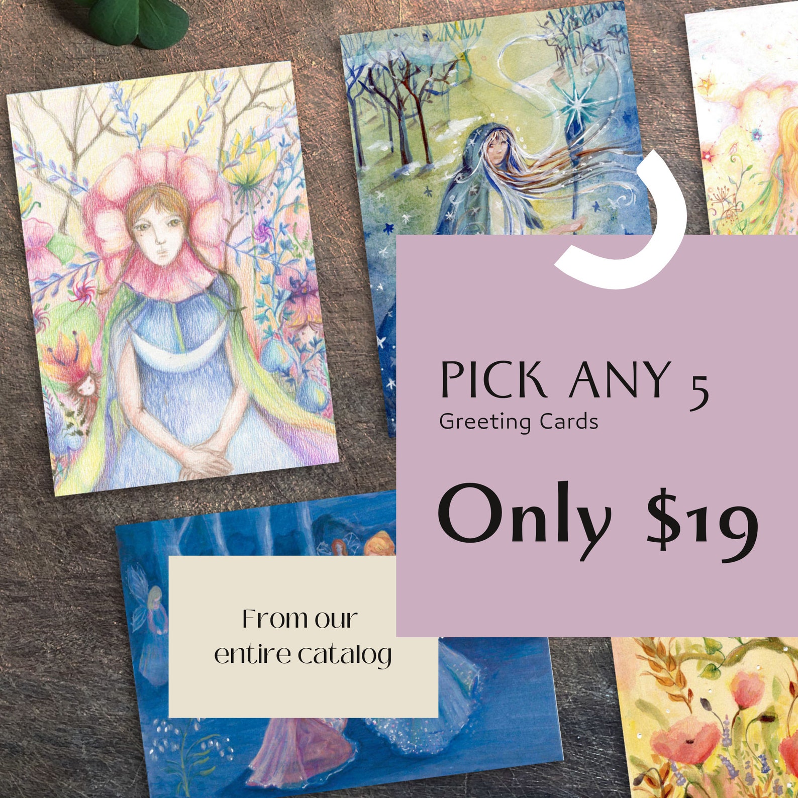 Set of 5 Greeting Cards With Envelopes Blank Collection Large Cards ...