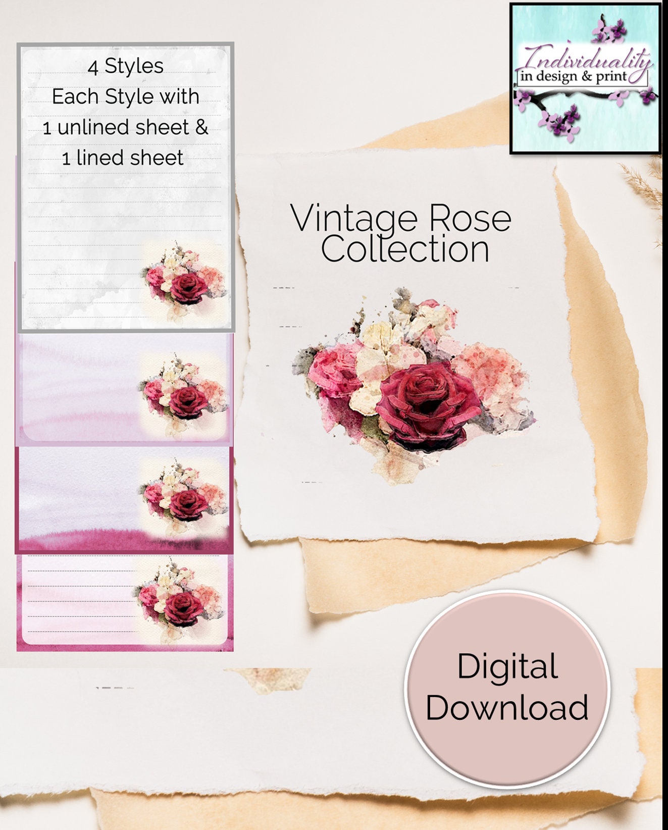 Printable Stationary Set US Letter Size PDF, Instant Download ...