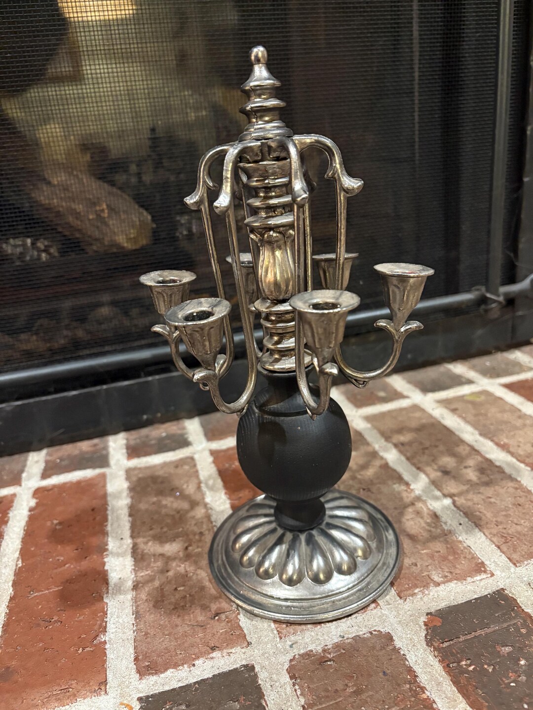 Unique Vintage Silver With Black Wood Candelabra With 6 Arms Candelabra ...