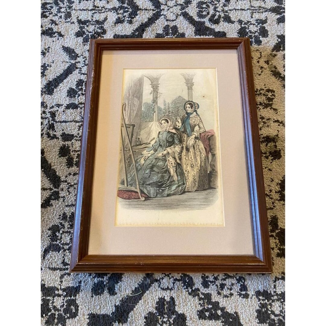 Stunning Vintage Wooden Framed “godey’s Fashion” Print Artwork 13x9.5 ...
