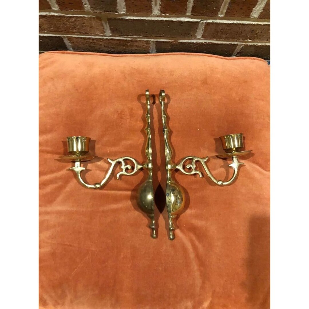 Vintage Pair of Gold Brass Colonial Style Sconces 12 Inches Tall Each ...