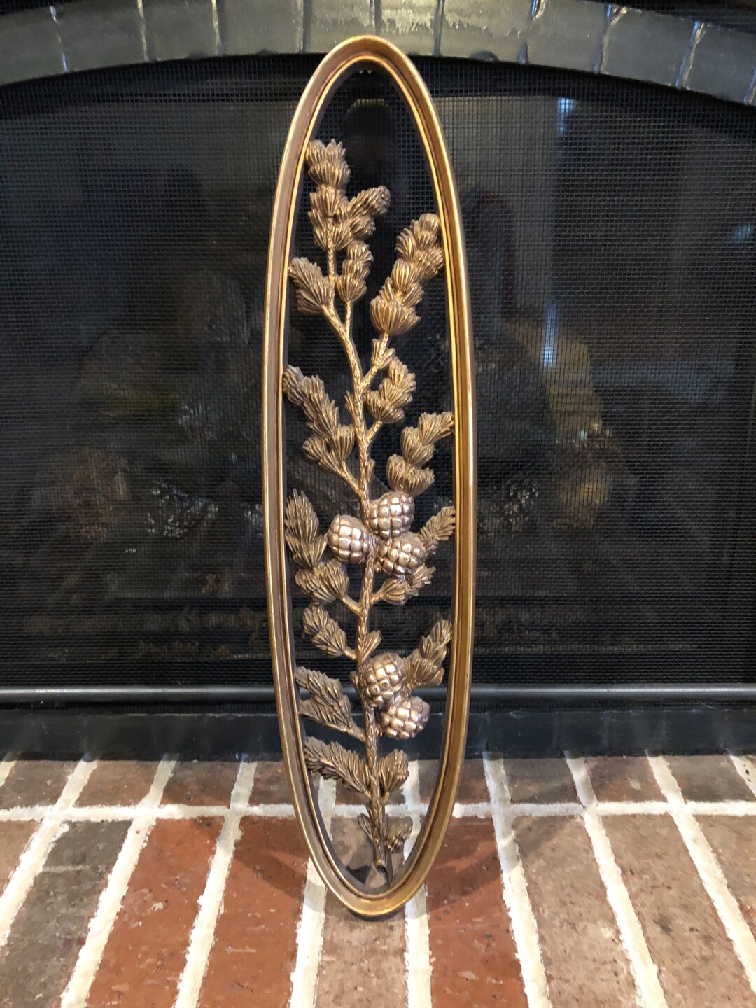 Stunning Vintage Gold Ornate Floral pine Cones Oval Wall Decoration 21 ...