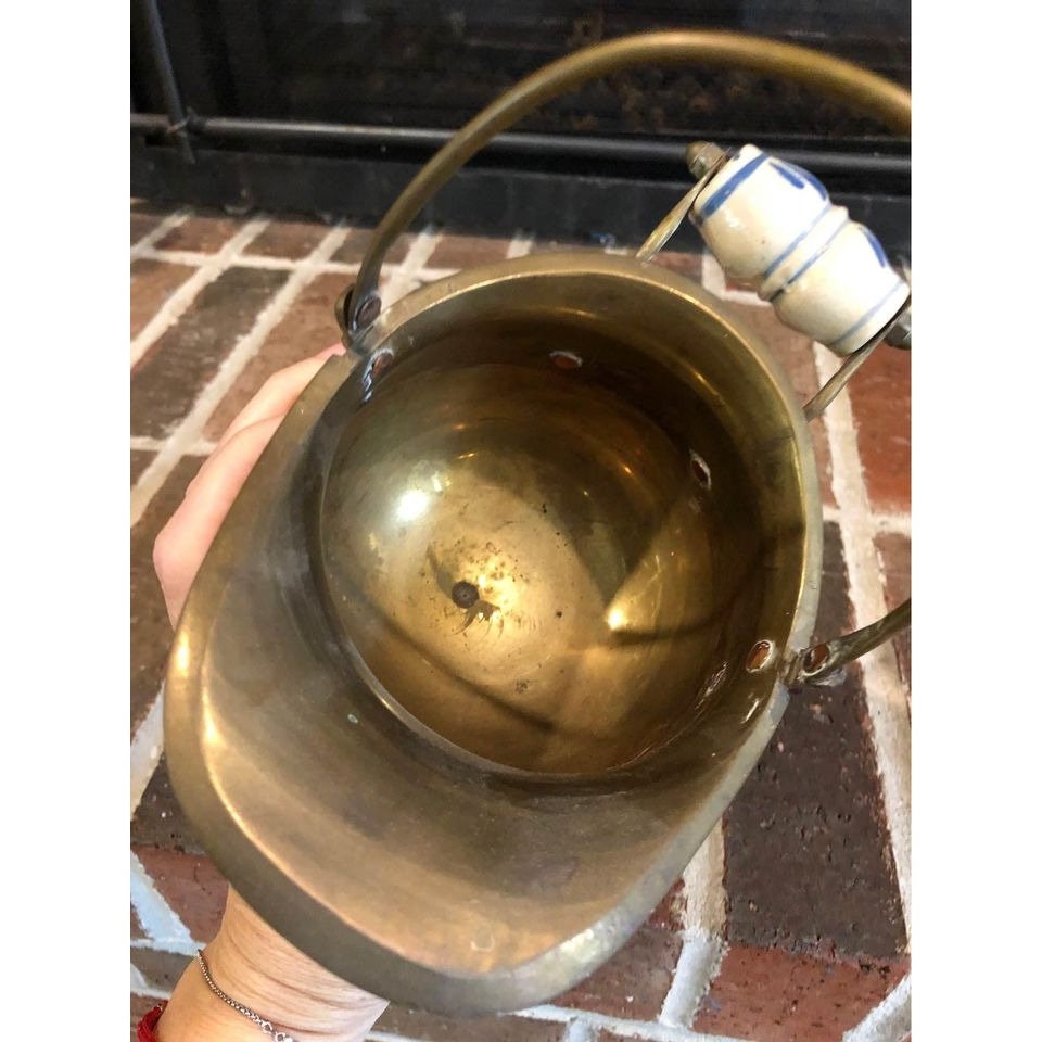 Stunning Vintage Brass Small Coal Scuttle With Blue White Porcelain ...